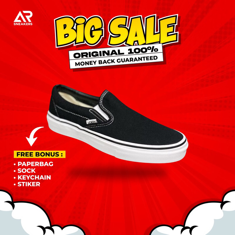 Jual VANS SLIP ON BLACK WHITE SEPATU SNEAKERS PRIA WANITA CEWEK COWOK ...