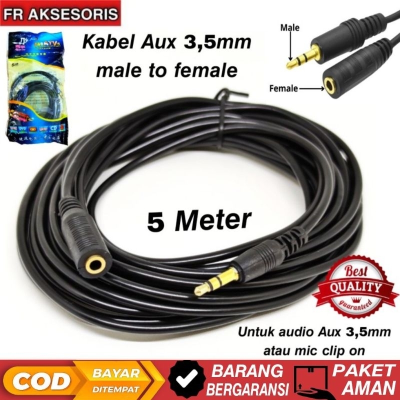 Jual kabel aux 3.5mm male to female 5 meter / 3M / 1,5m Kabel Aux ...