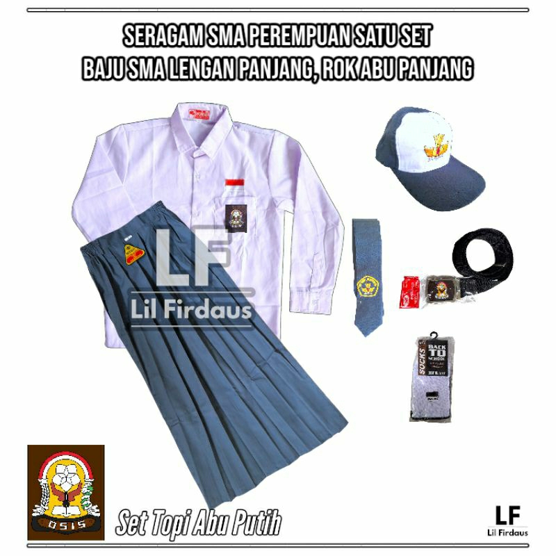 Jual Seragam SMA Perempuan Satu Set - Baju SMA Lengan Panjang, Rok Abu ...