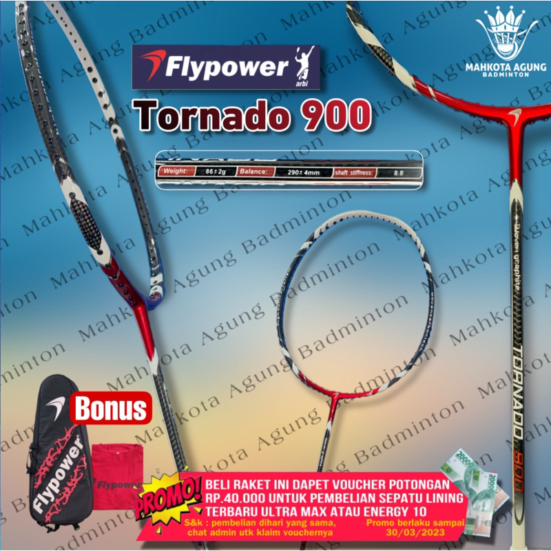 Jual raket badminton bulutangkis FLYPOWER TORNADO 900 ORIGINAL BONUS ...
