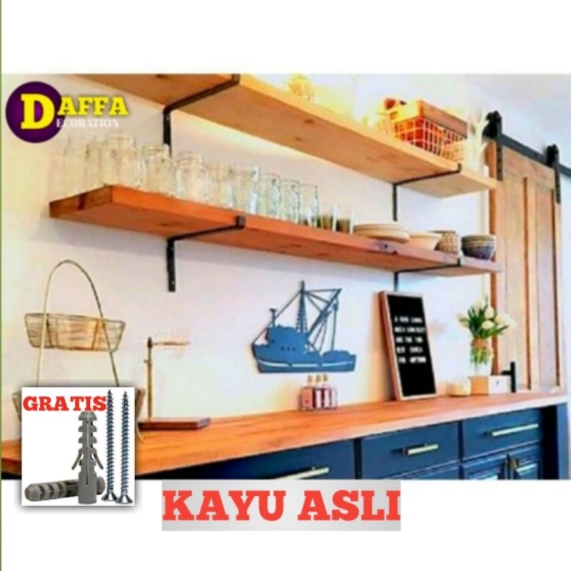 Jual Rak Dinding Dapur Kayu Ambalan Minimalis Rak Buku SusunTempel ...