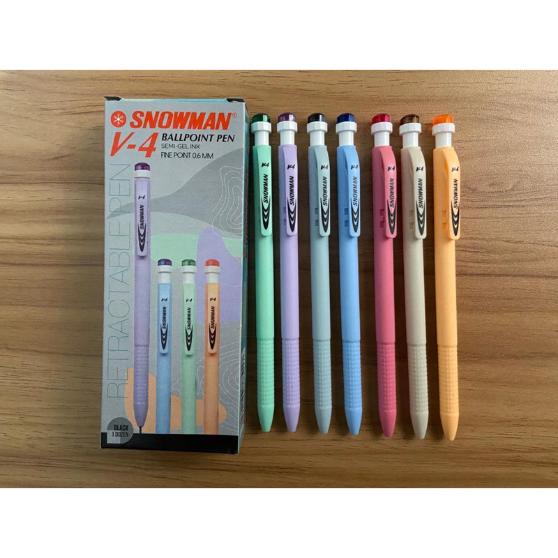Jual Pulpen Snowman V4 Semi-Gel Ink 0.6mm Black / Ballpoint Snowman V-4 Hitam warna pastel (ISI ...