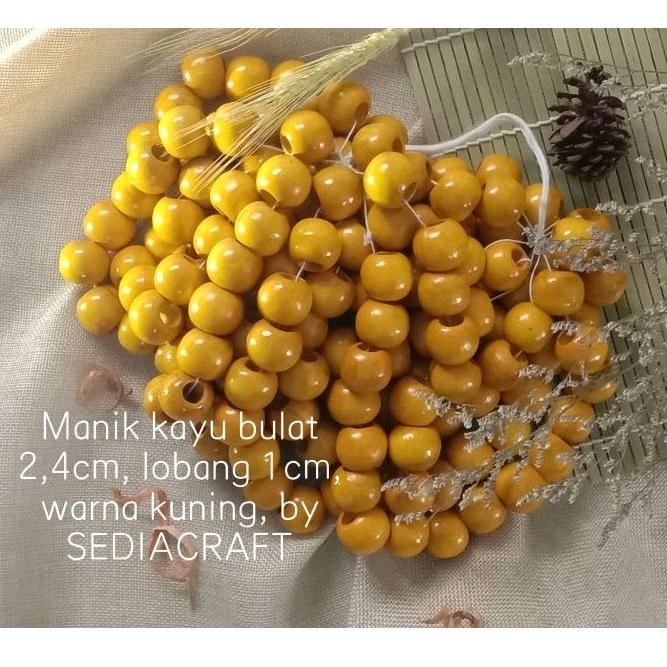 Jual Manik Manik Kayu Bulat 2,4cm Lobang 1cm Kuning | Shopee Indonesia