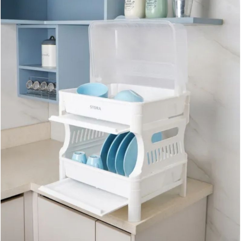 Jual Stora rak piring plastik 2 tingkat dilengkapi penutup | Shopee ...