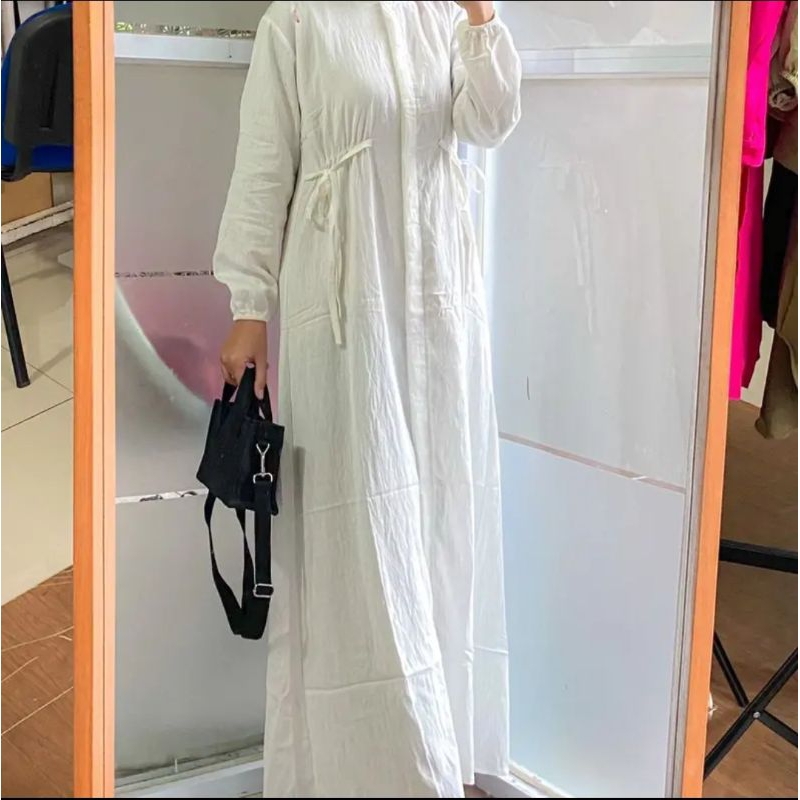 Jual Hazell gamis linen premium tali pinggang | Shopee Indonesia