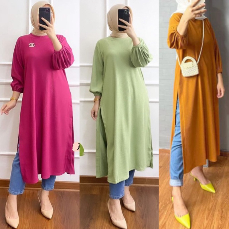 Jual KAY TUNIK KNIT RAJUT HALUS OOTD VIRAL MUSLIMAH DRESS TUNIK RIB ...