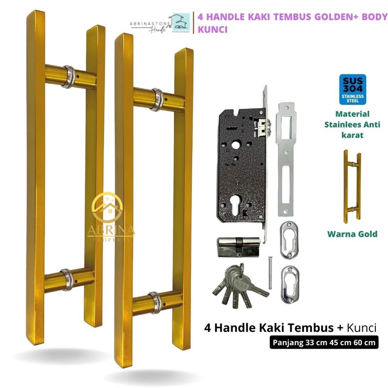 Jual 4 handle pintu set kunci kaki tembus panjang 60cm 45cm 33cm handle ...