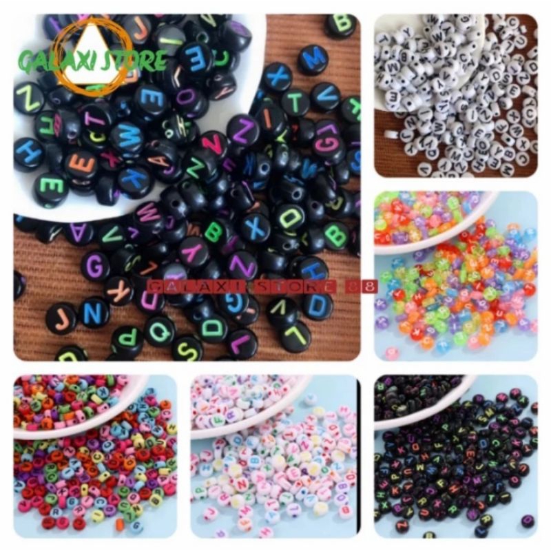 Jual 100pcs Manik Manik Huruf Bulat Mote Manik Huruf Bahan Meronce ...