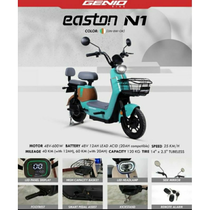 Jual Sepeda listrik GENIO EASTON N1 Electric E Bike 600 watt | Shopee ...