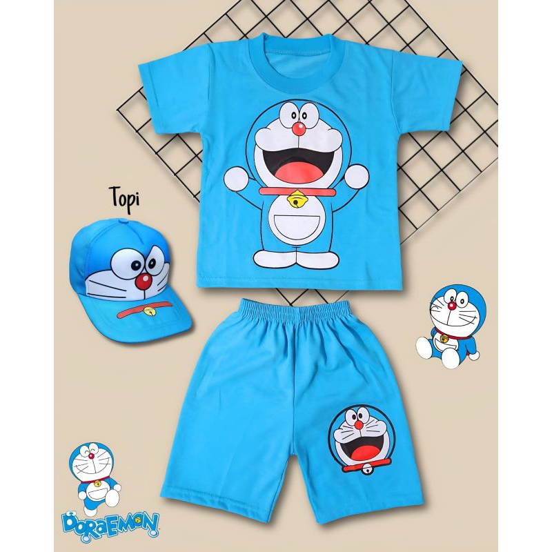 Jual SETELAN ANAK KARAKTER DORAEMON BISA DI TAMBAH TOPI USIA 1-10TH ...