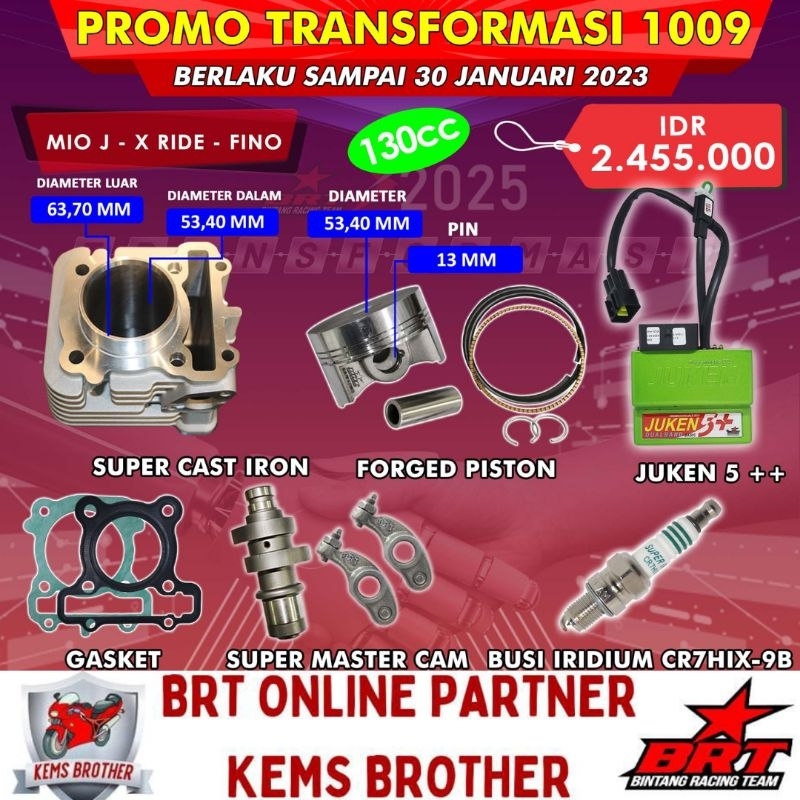 Jual PAKET BLOK BRT CASTING IRON BOREUP 130CC 155CC MIO J XRIDE FINO HEMAT 3 (BLOK PISTON FORGED ...