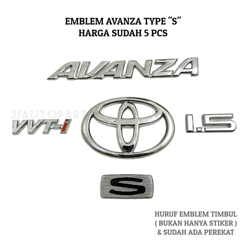 Jual Emblem Avanza Type "S" Full Chrome Harga Sudah 5 PCS | Shopee ...