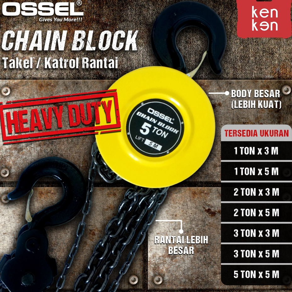 Jual lebih Kuat OSSEL Takel 3 ton x 3 meter Chain Block 3 ton x 3 meter ...