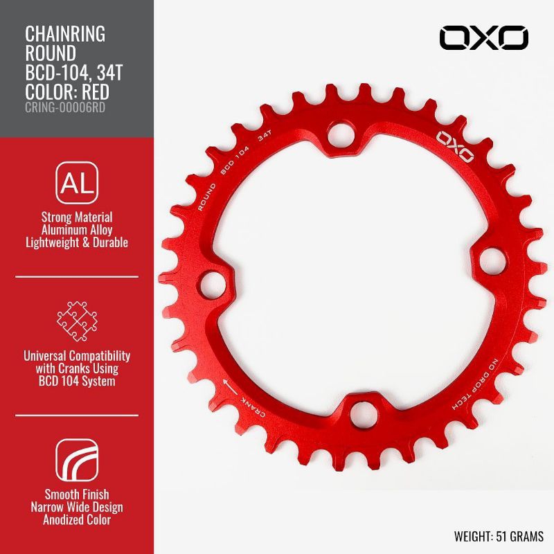 Jual Chainring OXO 32T 34T 36T 38T 104BCD Round Narrow Wide BCD 104 Sepeda MTB Road Bike ...