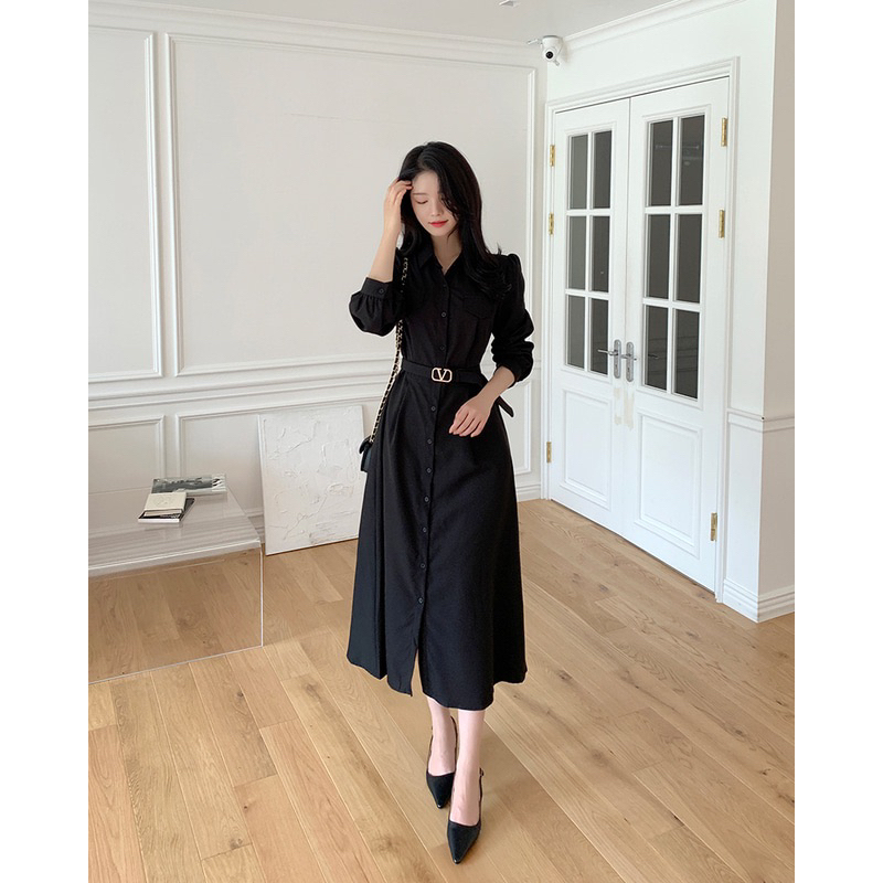 Jual Tina Dress Korean Simple Basic Polos Formal Sopan Rapi Kerja Kerah ...