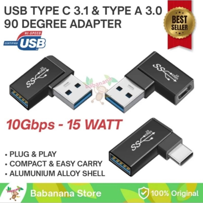 Jual USB TYPE A 3.0 TO USB TYPE C 3.1 ADAPTER ELBOW 90 DEGREE SIKU ...