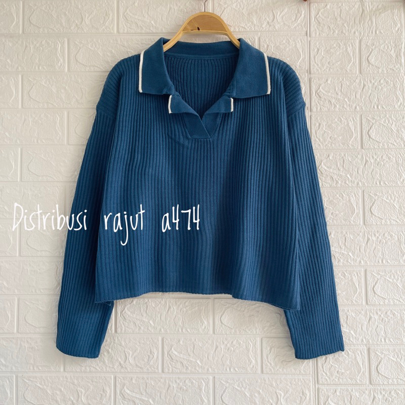 Jual KAKAKNA POLO SWEATER RAJUT POLOS ATASAN LENGAN PANJANG WANITA ...