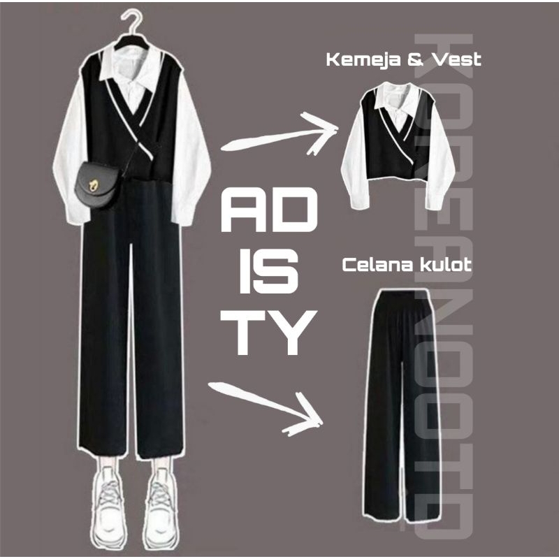 Jual one set outfit korea/ korean style/ ulzzang style/ outfit wanita (set 16 vest hitam korea ...