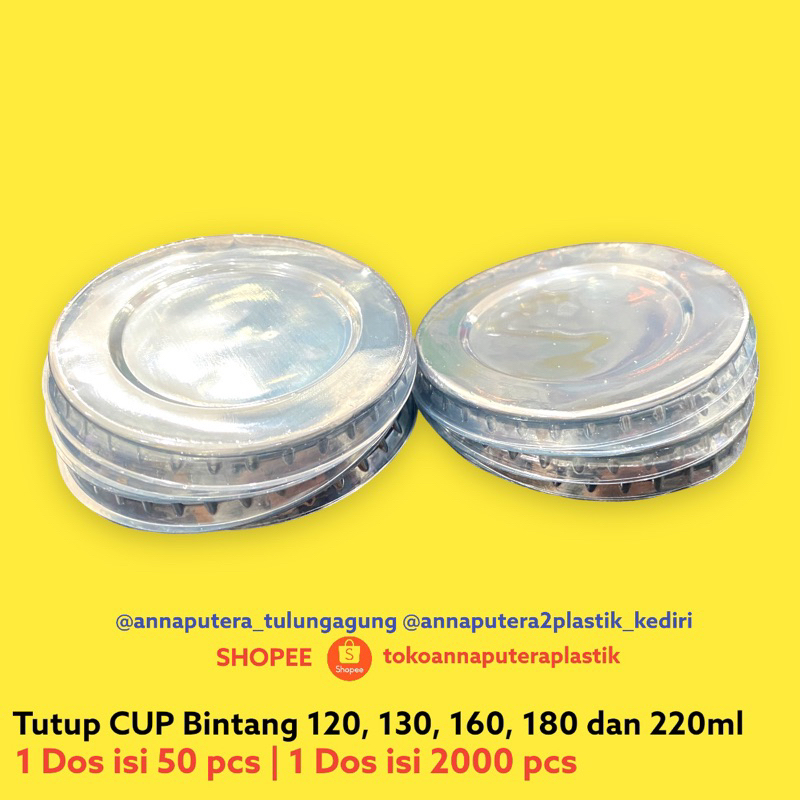 Jual Tutup Cup / gelas Bintang 120ml, 130, 160, 180, 220ml isi 50 pcs ...