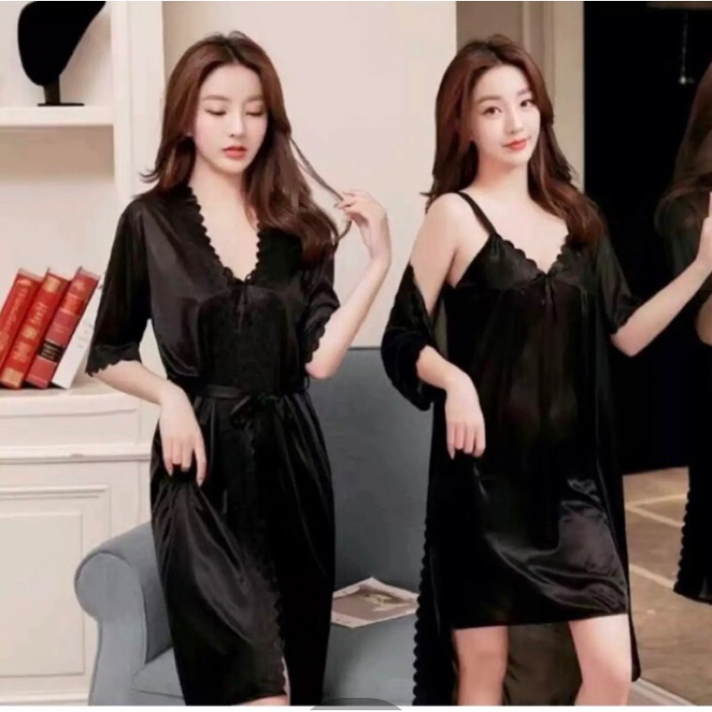 Jual Baju Tidur Wanita Kimono Tricot 2in1 Lingerie Sexy Size L Dan