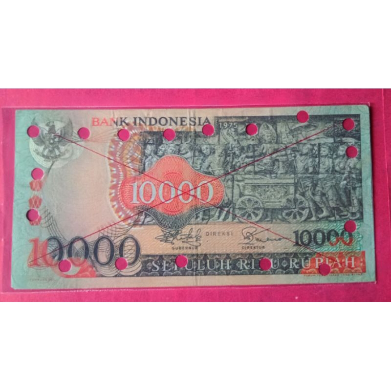Jual Contoh Uang Palsu Rp.10.000 Barong 1975 Yang Dicoret+Tanda Lobang ...