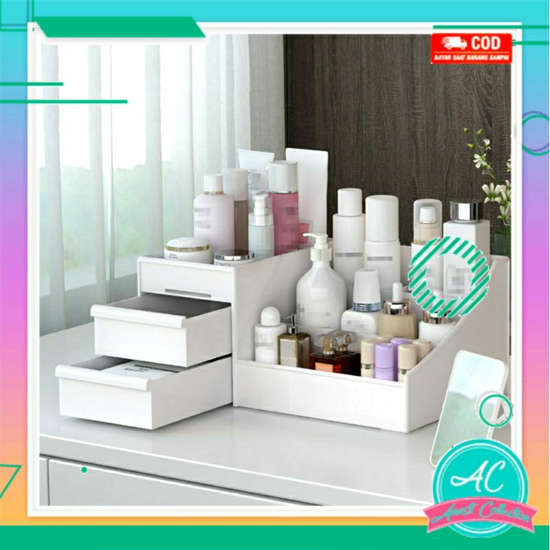 Jual rak kosmetik transparan laci 3 susun rak atk meja serbaguna ...
