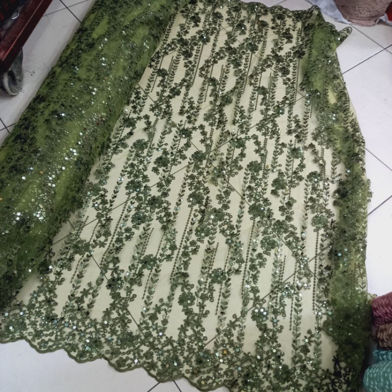 Jual kain tille bordir payet sequeen/bahan brukat kebaya pesta wisuda ...