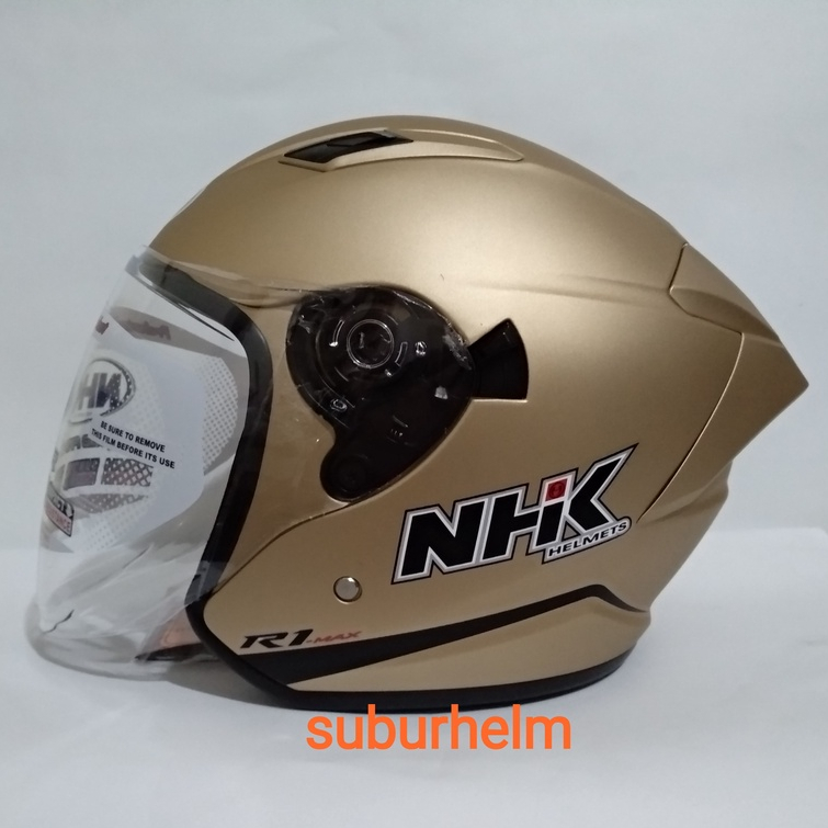 Jual HELM NHK R1 MAX SOLID LIGHT GOLD DOFF HALF FACE DOUBLE VISOR ORI ...