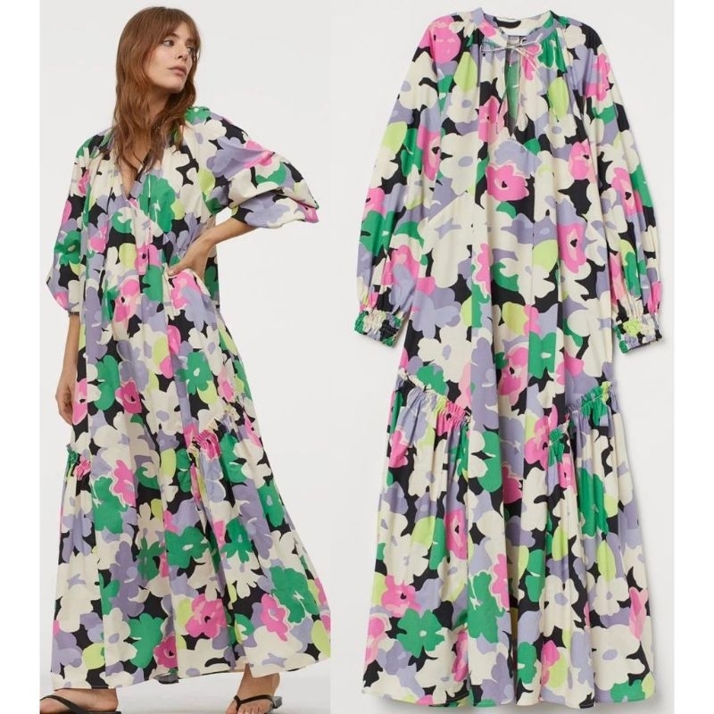Jual HM Blue Flora - maxi dress hijab friendly | Shopee Indonesia