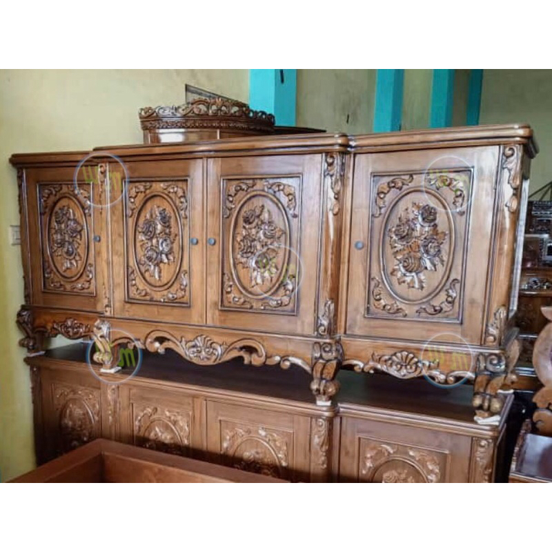 Jual Buffet Tv Ukiran Bunga Mawar 4 Pintu Modern Jepara | Shopee Indonesia
