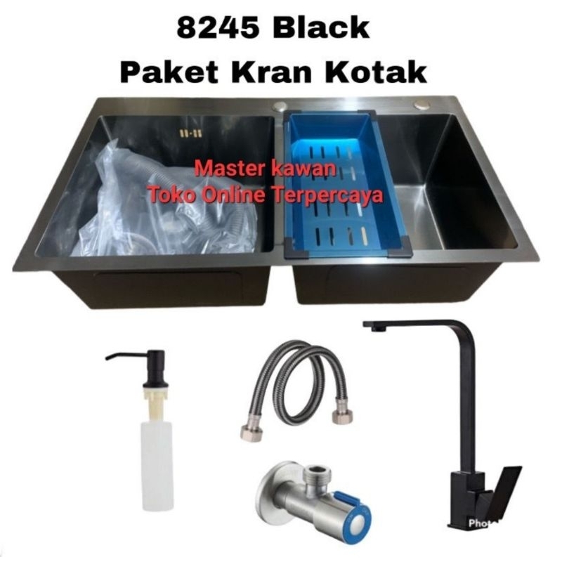 Jual Paket Kitchen Sink Stainless HANDMADE 8245 HITAM BLACK /Bak Cuci ...
