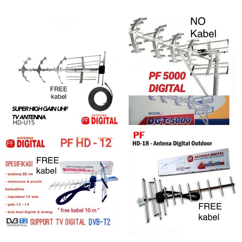 Jual Antena TV DIGITAL outdoor PF 5000 / HD 12 / HD 18 / HD 15 | Shopee ...