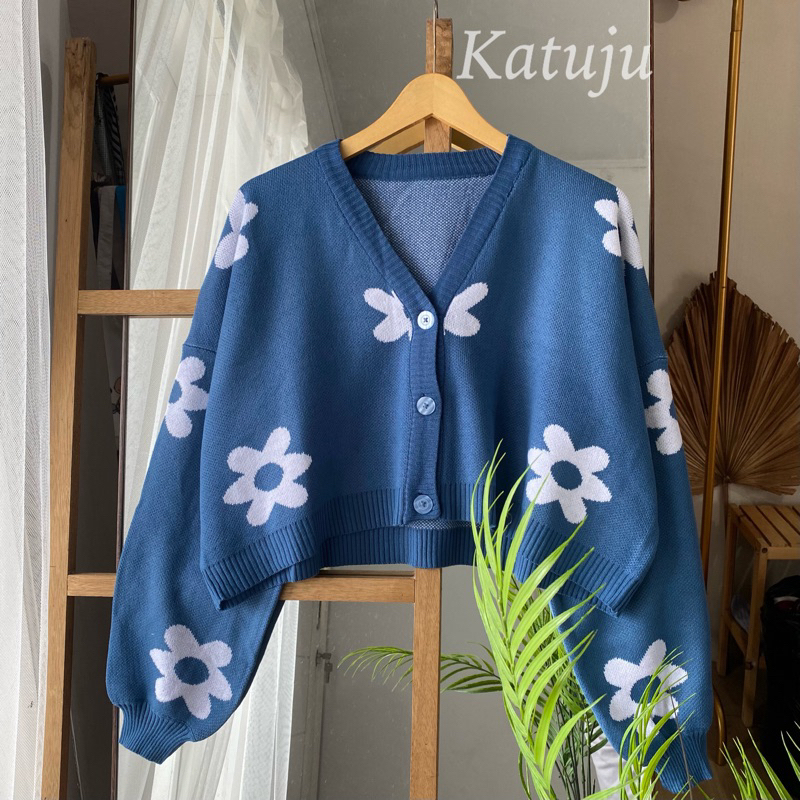 Jual CARDIGAN CROP RAJUT MOTIF BUNGA FLY | Shopee Indonesia