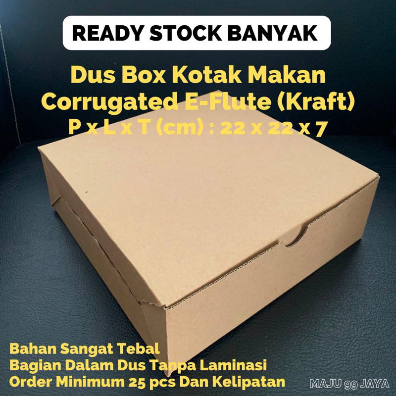 Jual Dus Box Kotak Makan / Hampers 22x22x7 EFlute Polos (Corrugated ...