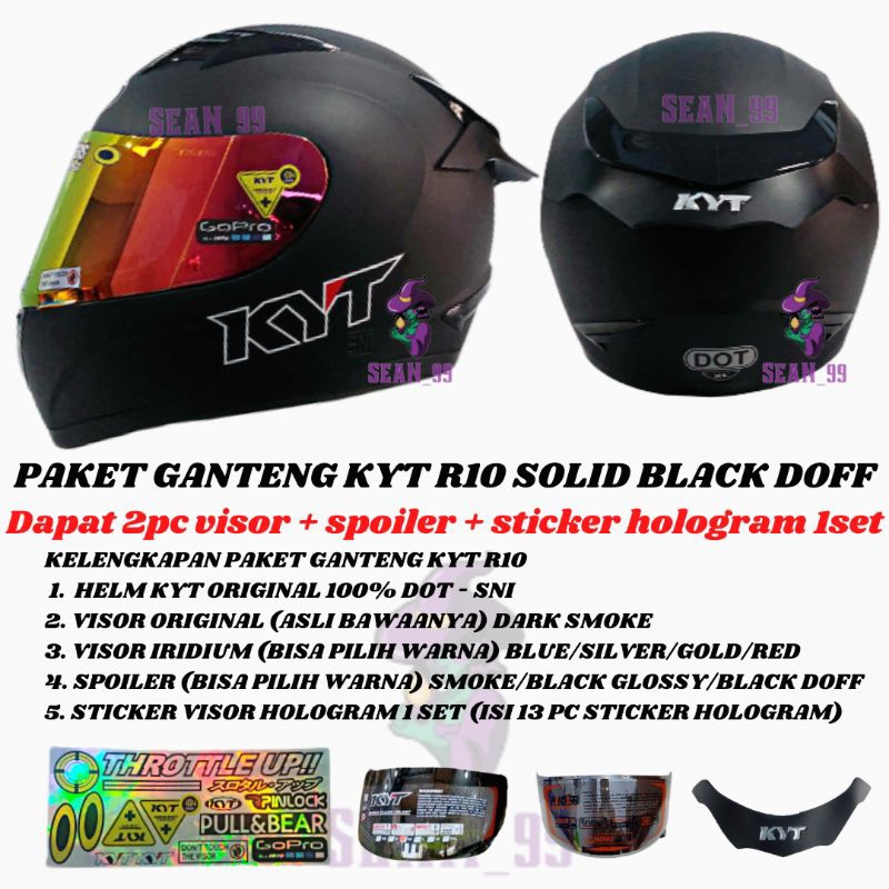 Jual HELM KYT R10 SOLID BLACK DOFF VISOR SMOKE FULL FACE ORIGINAL SNI ...