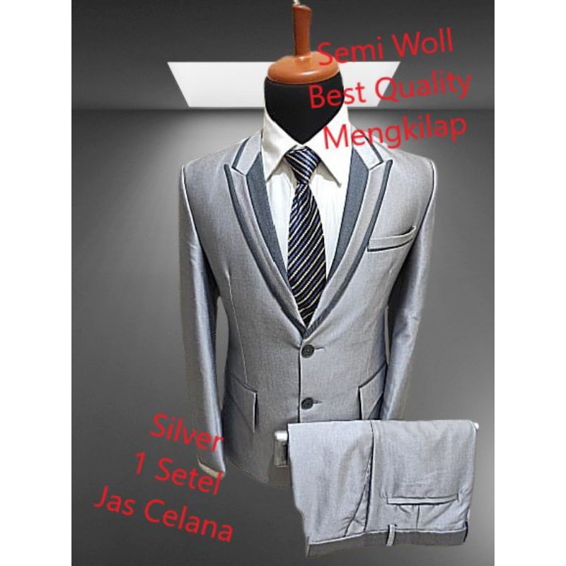 Jual 1 Setel jas silver bahan semi woll mengkilap | Shopee Indonesia