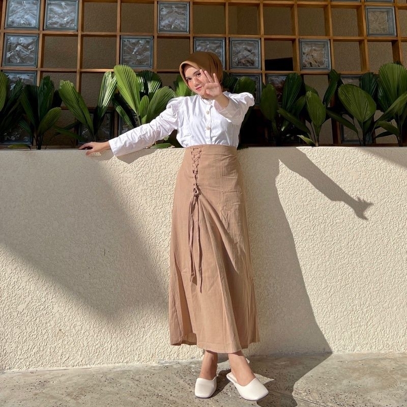 Jual rok Linen tali / skirt Aleena / rok aesthetic Korean style a-line ...
