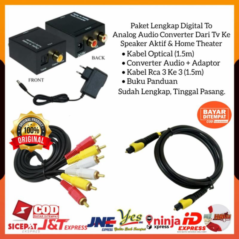 Jual (COD) PAKET LENGKAP CONVERTER DIGITAL TO ANALOG AUDIO / OPTICAL COAXIAL TO RCA / KABEL ...