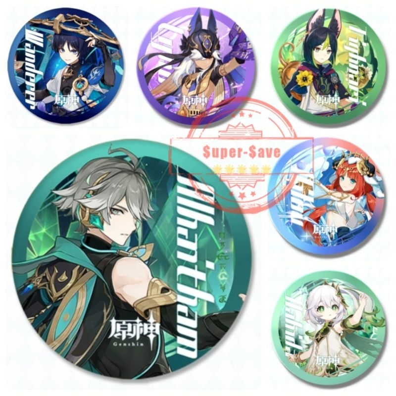 Jual Pin Hologram 58mm Alhaitham Wanderer Neuvillette Furina Navia ...