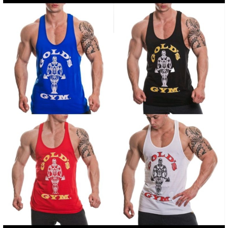 Jual Singlet Pria Gym fitnes olahraga Gold gym 4 warna | Shopee Indonesia