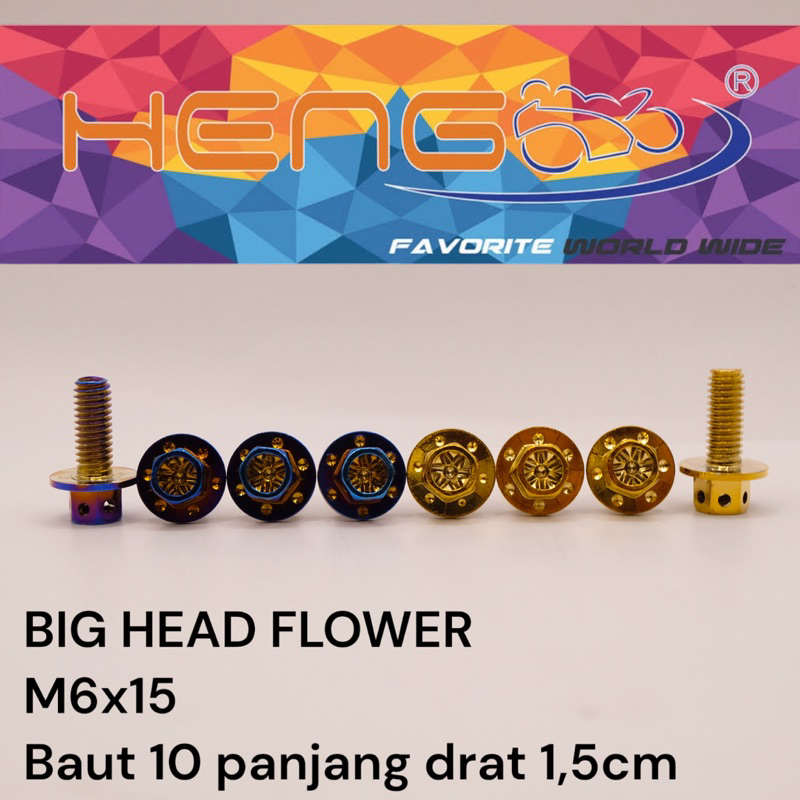 Jual baut probolt BIG HEAD FLOWER HENG THAILAND gold dan blue burn m6x15 6x15 baut 10 panjang ...