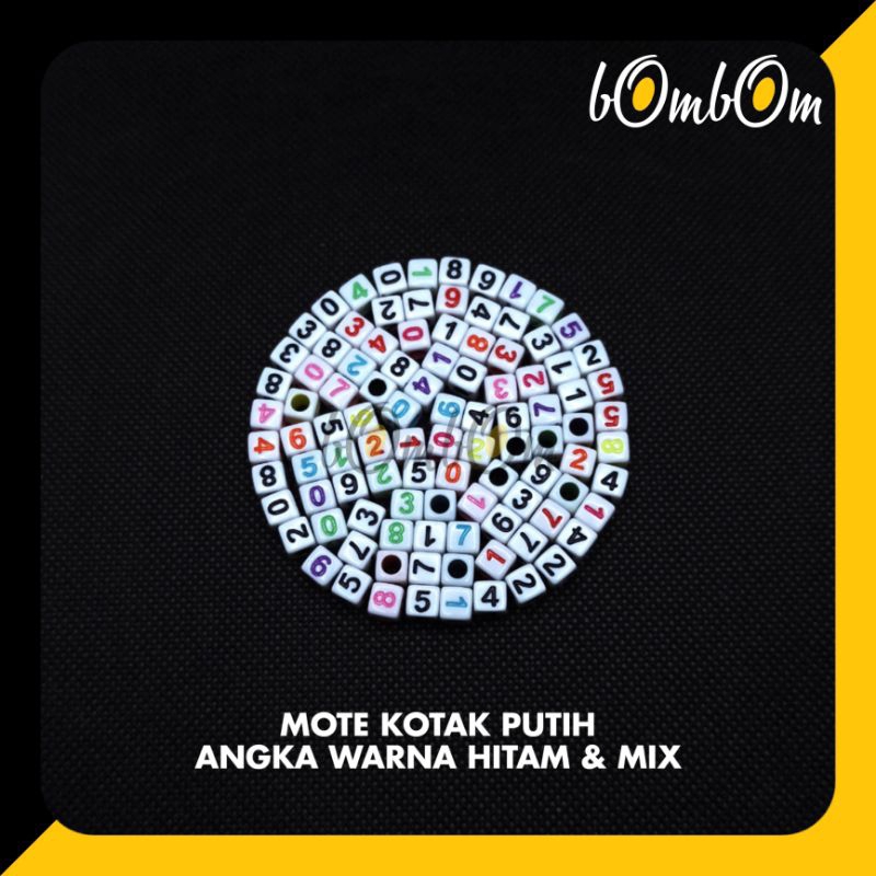Jual [Pilih Angka 0 - 9] MK-05 Mote Kotak Putih Angka Warna Hitam dan ...