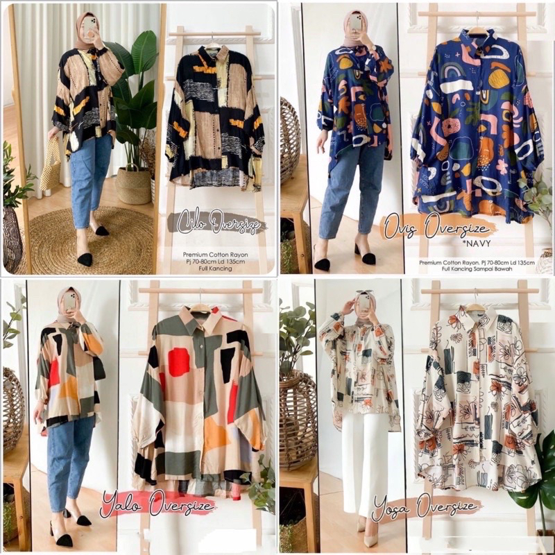 Jual BLOUSE KAMEJA/OVERSIZE BLOUSE MOTIF - ATASAN RAYON FULL KANCING ...