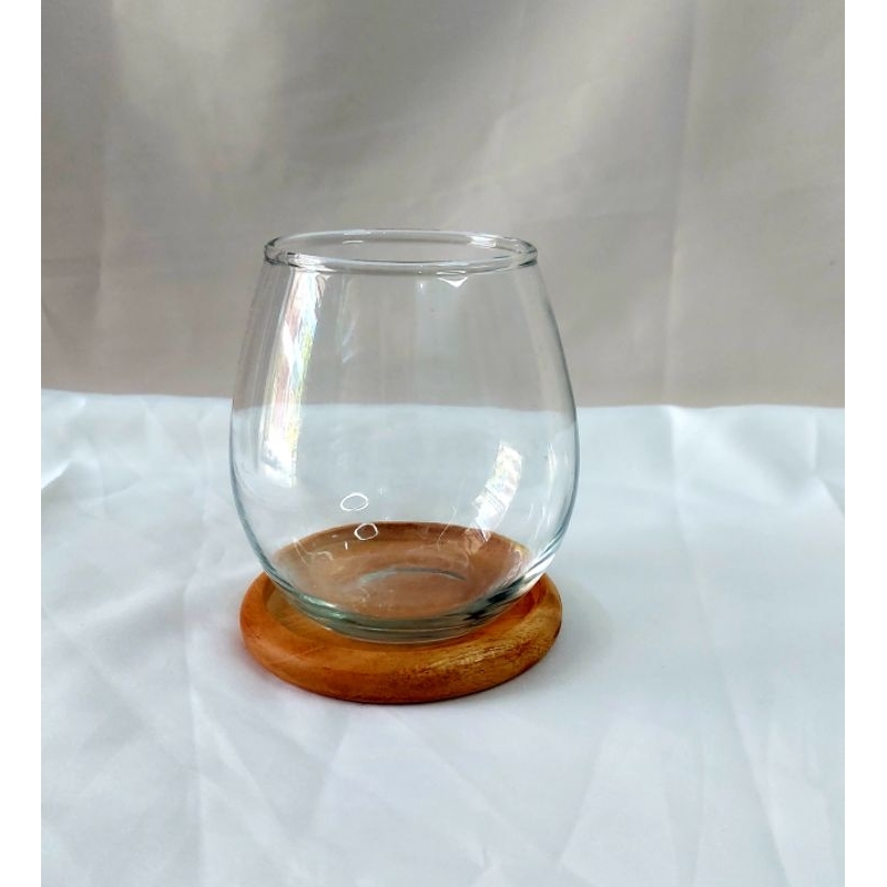 Jual Vas Bunga Kaca Minimalis/ Tatakan Kayu/Coaster Kayu/ Vas dengan ...