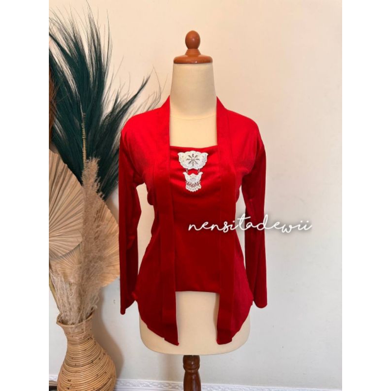 Jual Kebaya Bludru Kutubaru - Warna Merah Cabe | Shopee Indonesia