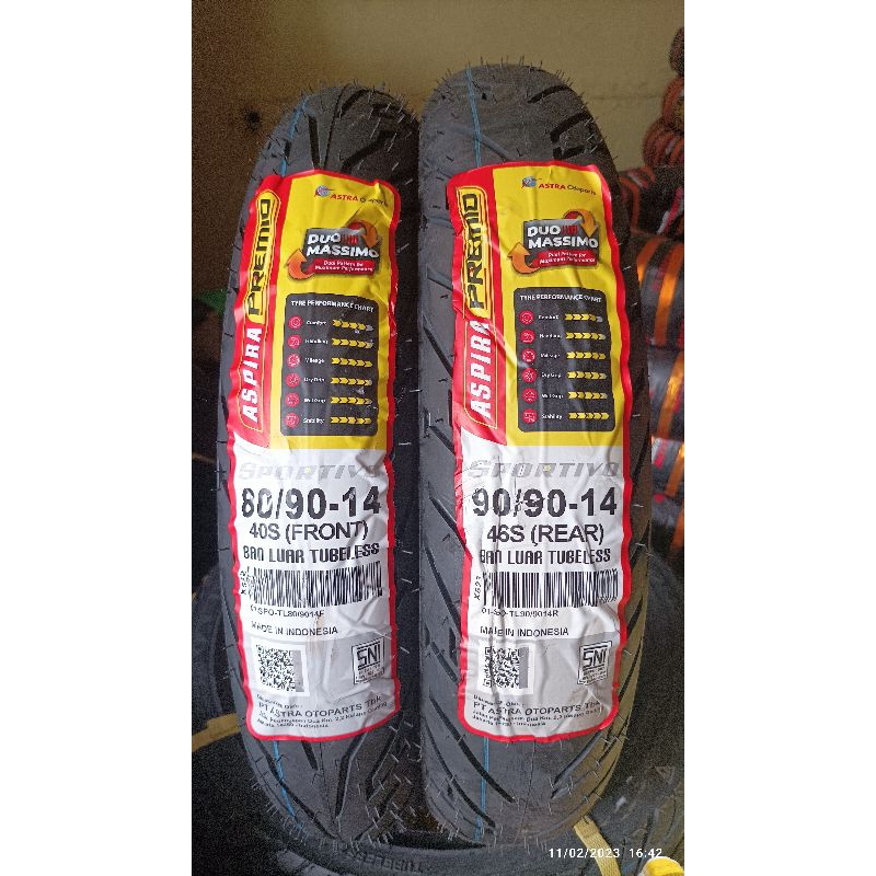 Jual new ban tubles matic aspira sportivo,( 80/90-14, 90/90-14). free pentil !!! | Shopee Indonesia