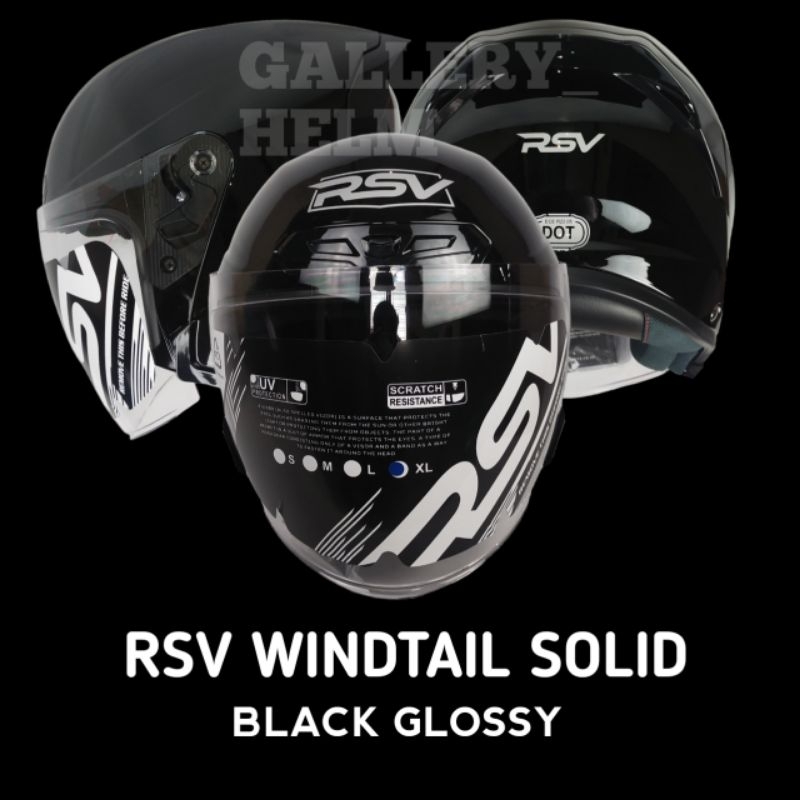 Jual HELM RSV NEW WINDTAIL BLACK GLOSSY SINGLE VISOR / RSV HALF FACE ...
