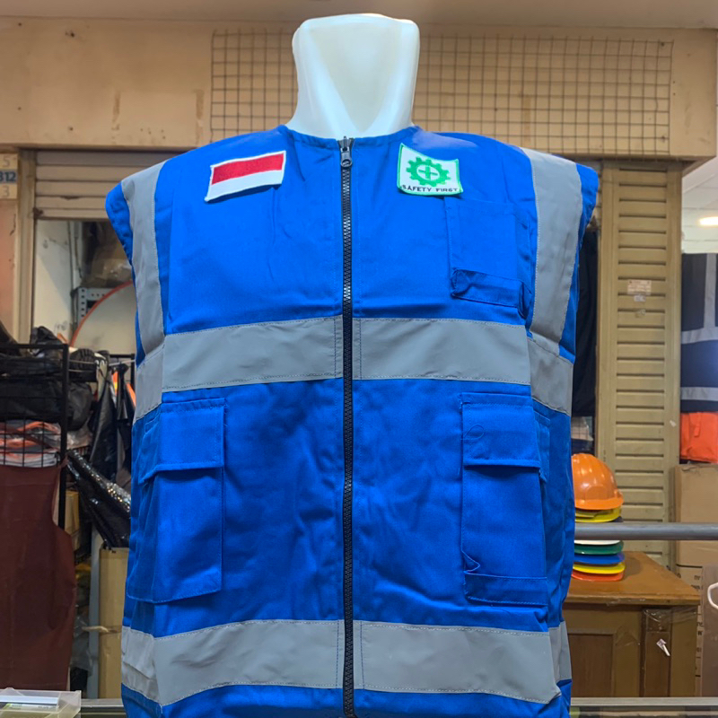 Jual Rompi Safety Bahan American drill Biru Pertamina + Logo Bendera ...