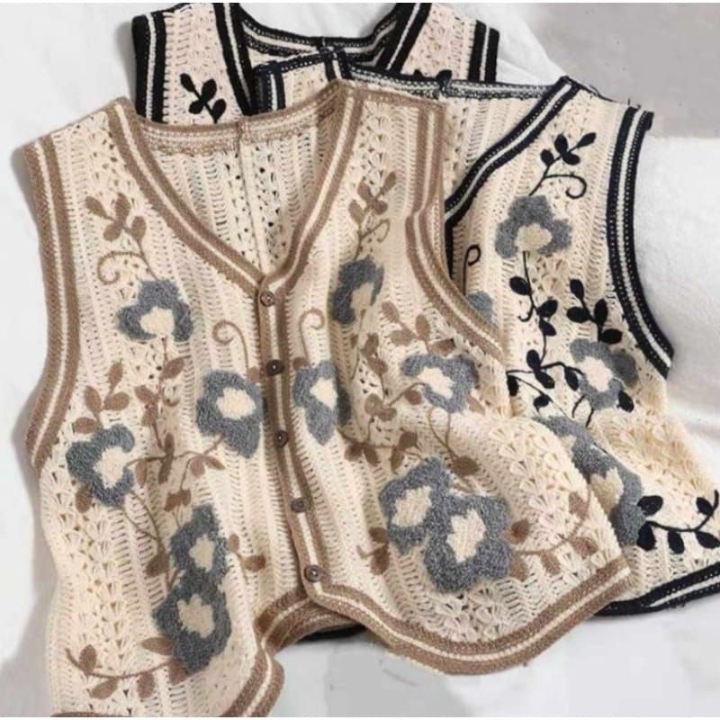 Jual Vest Rompi Rajut Korea Import / cardigan knit bunga | Shopee Indonesia