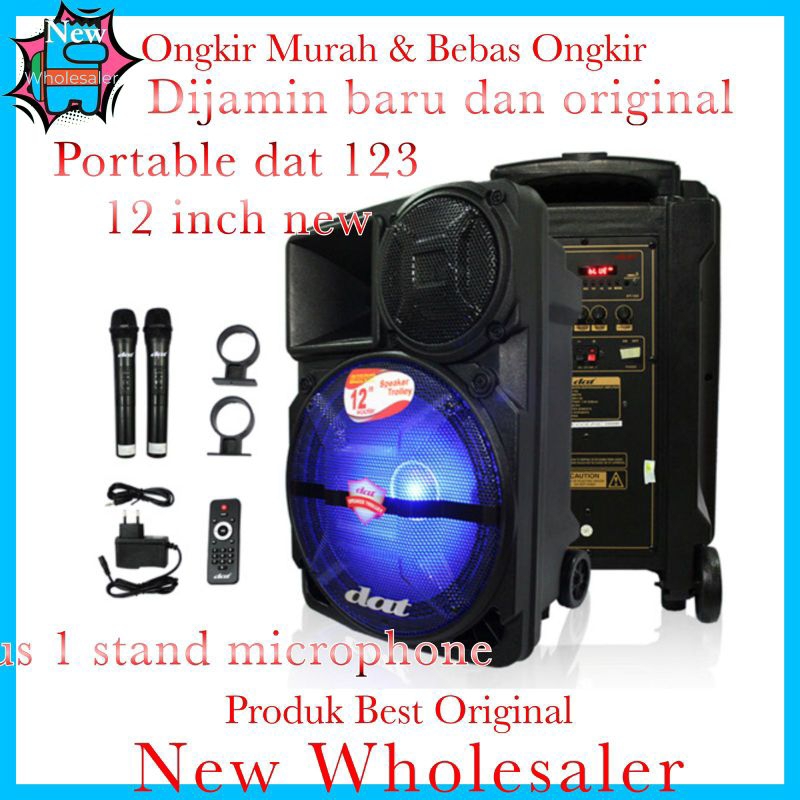 Jual speaker portable Dat Original 123 2 mic wireless 12 inch sound ...